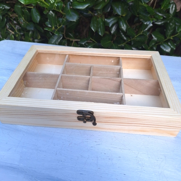 Accents | Wood Shadow Box Display Shelf Hinged Glass Lid Clasp Wooden ...